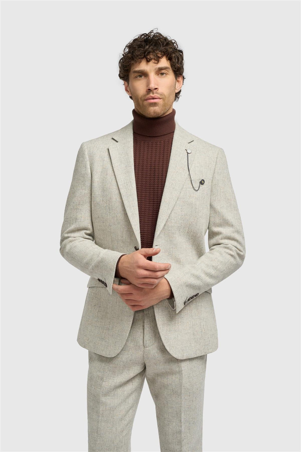 Thomas - Men’s Grey 3 Piece Wool Blend Tweed Suit - Buy Online at Happy ...