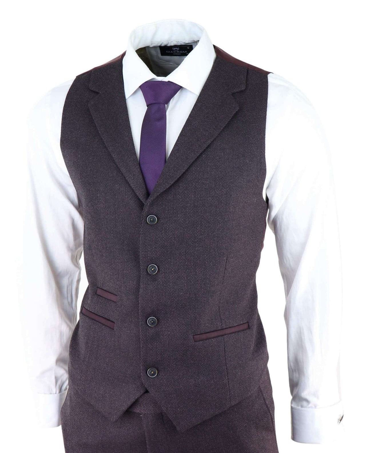 Men's Plum Herringbone Tweed 3 Piece Suit: Buy Online - Happy Gentleman