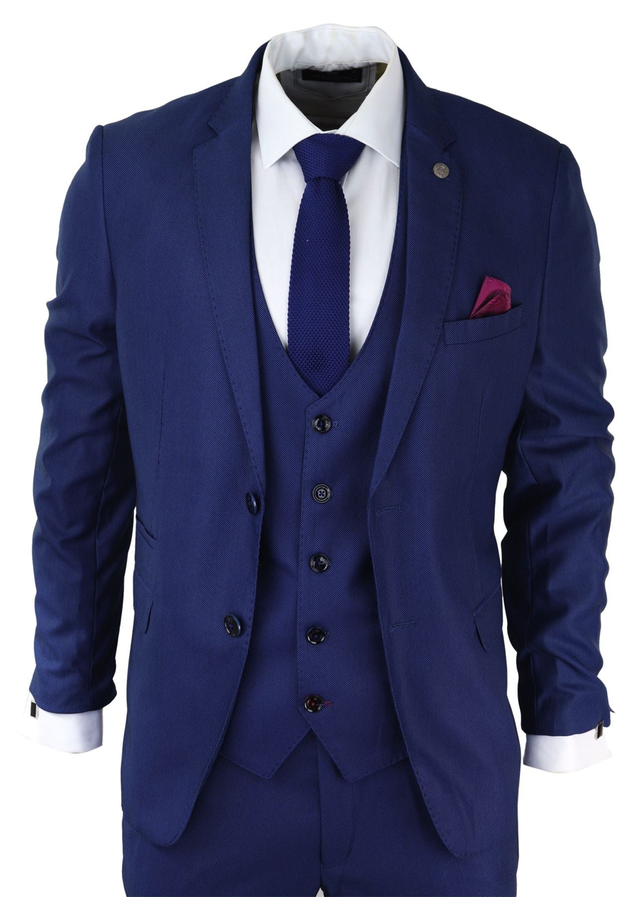 Mens 3 Piece Royal Blue Suit Slim Fit Classic Grooms Marc Darcy Danny ...