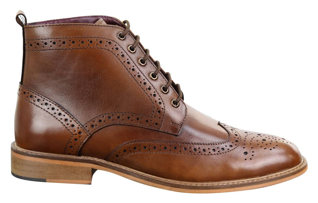 Mens Brogue Ankle Boots Tan: Buy Online - Happy Gentleman