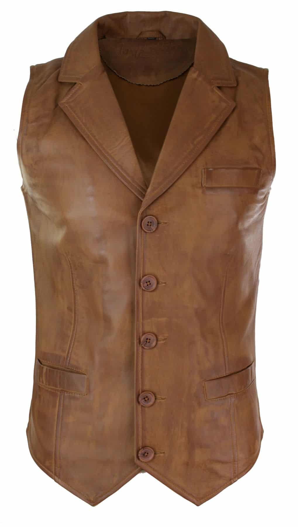 Mens Real Leather Tan Brown Black Smart Casual Gilet Waistcoat Vintage ...
