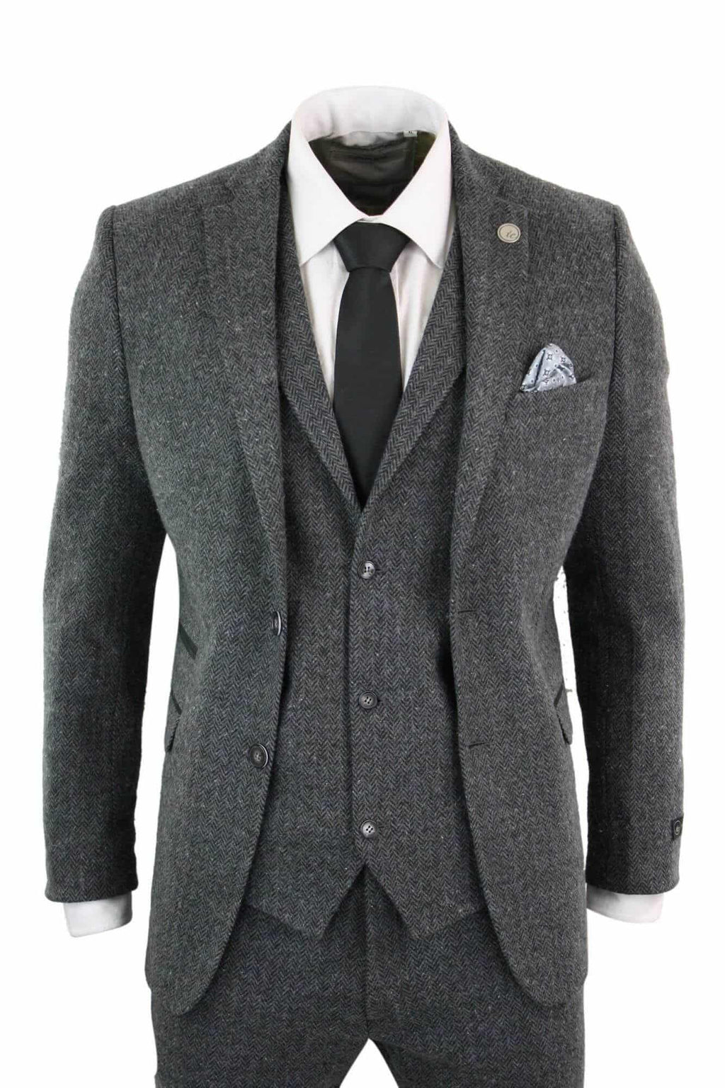 Men's Charcoal Grey 3 Piece Tweed Herringbone Suit - STZ11: Buy Online ...