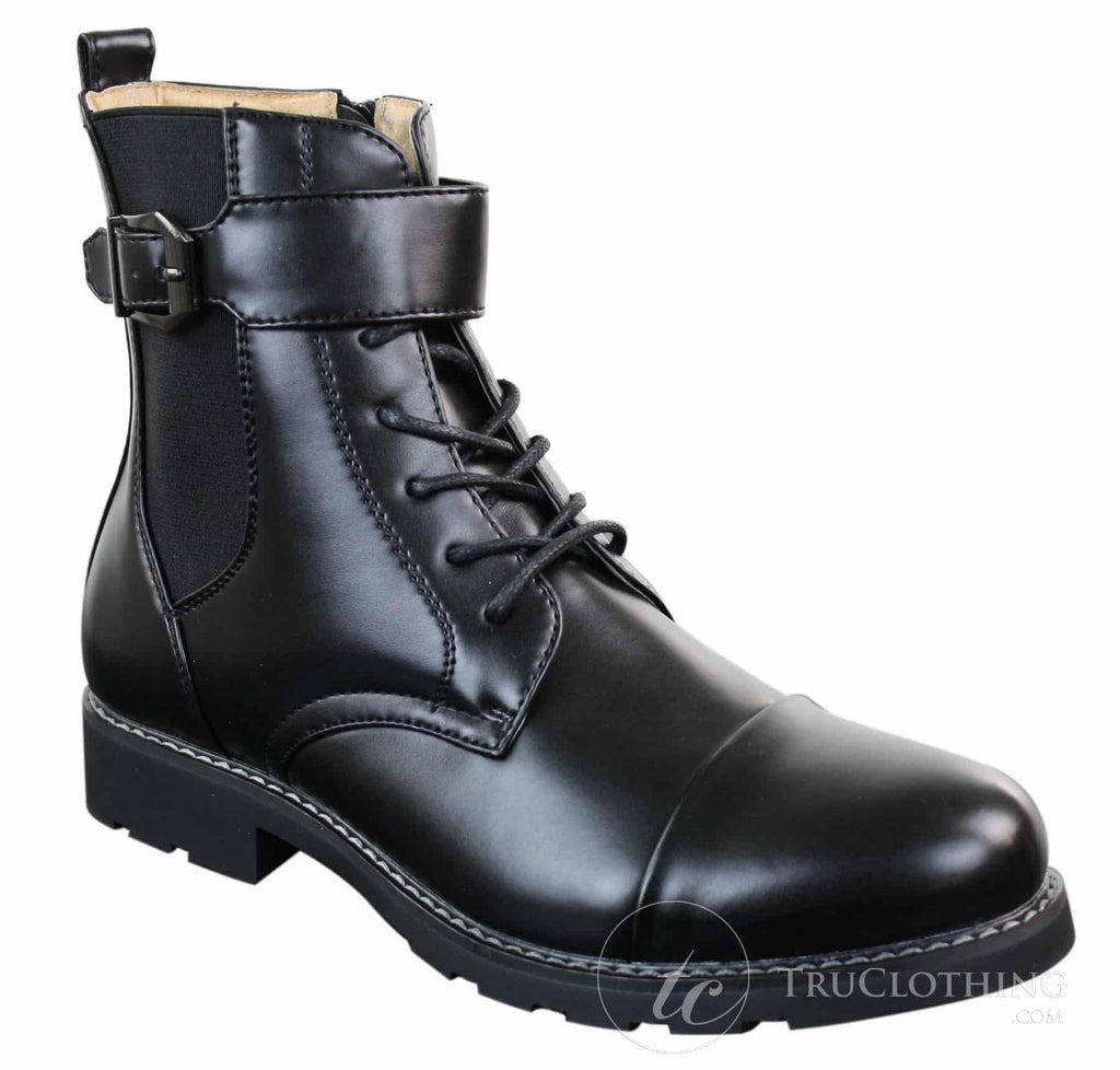 Mens Black Military Army Navy Ankle Boots Casual Zip Laced Belted ...