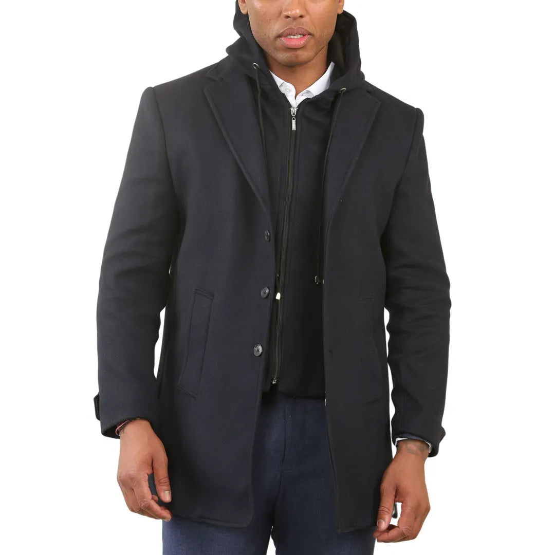 Men's Hooded Wool Blend Classic Overcoat - Buy Online at Happy Gentleman
