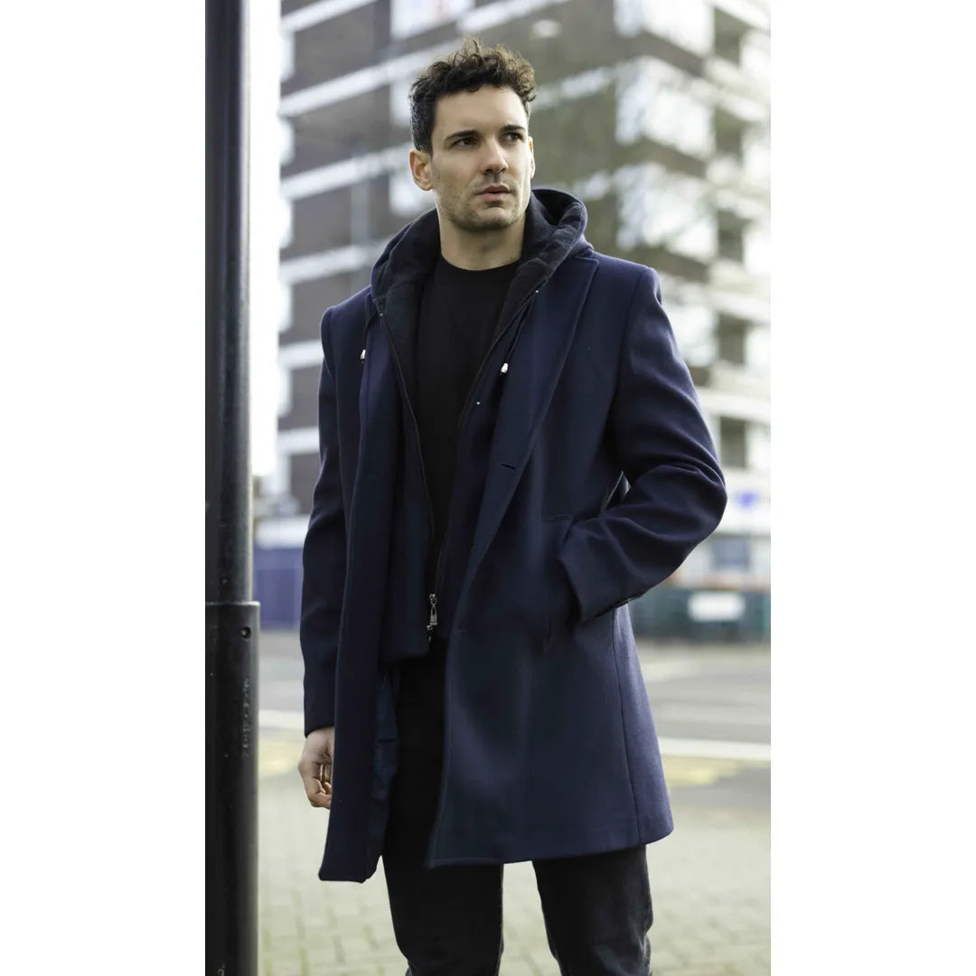 Men's Hooded Wool Blend Classic Overcoat - Buy Online at Happy Gentleman
