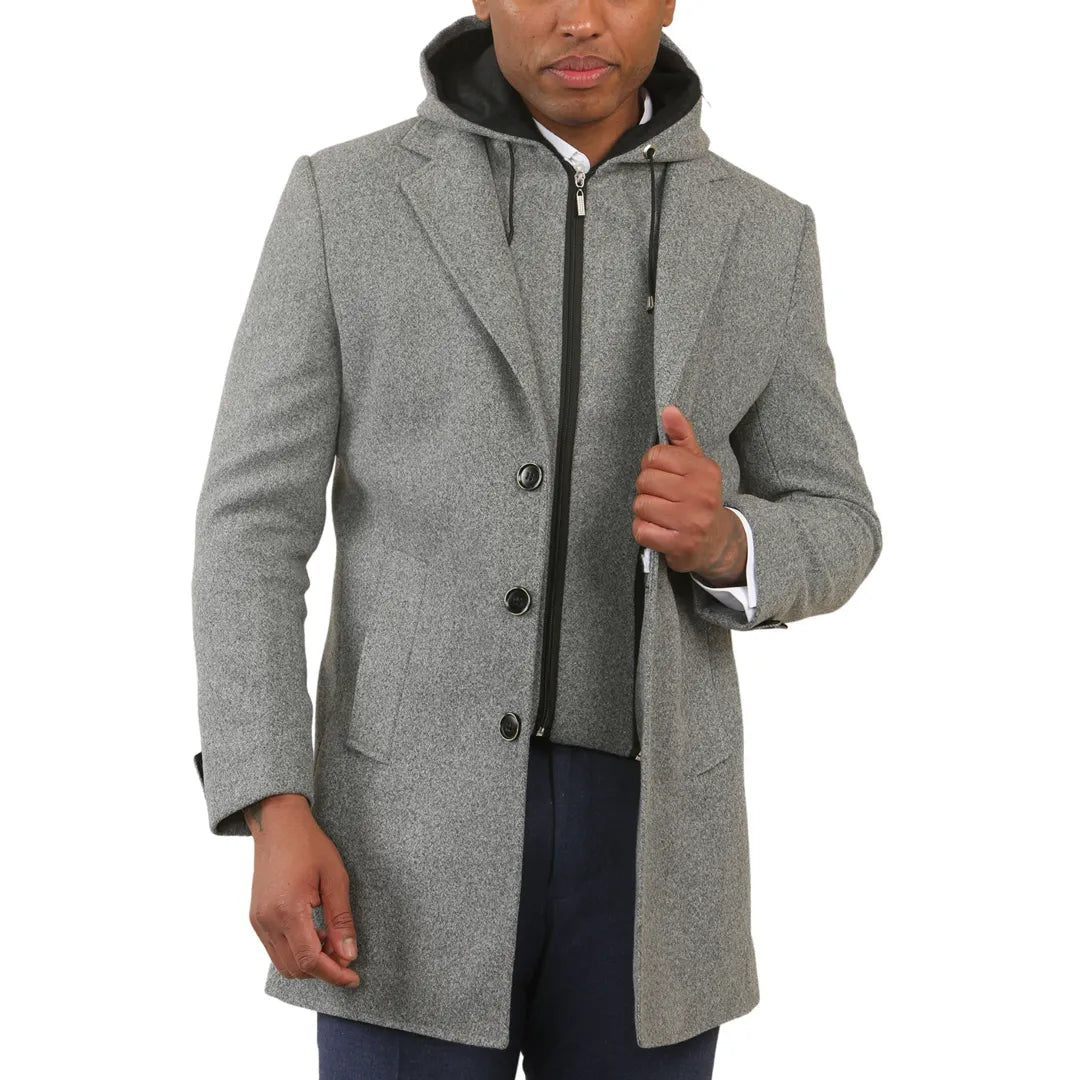 Men's Hooded Wool Blend Classic Overcoat - Buy Online at Happy Gentleman