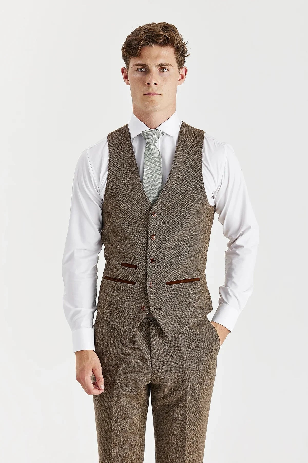 Oscar - Men's Brown Wool Blend Tweed Waistcoat - Buy Online at Happy ...