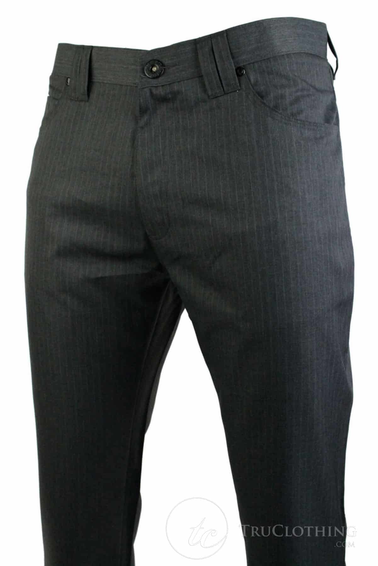Mens Pin Stripe Straight Cut Trousers Smart Casual Grey Short Reg Long ...