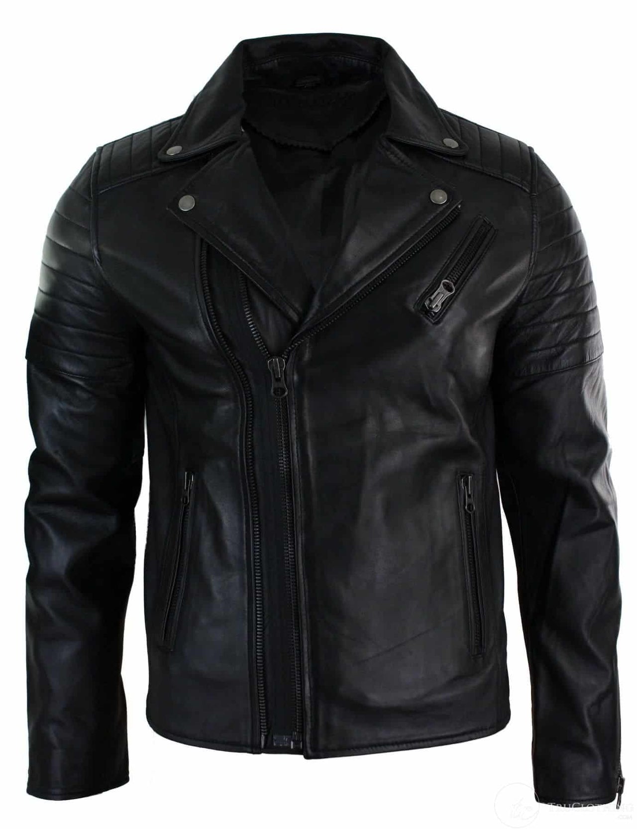 Real Leather Slim Fit Cross Zip Retro Vintage Brando Mens Jacket ...