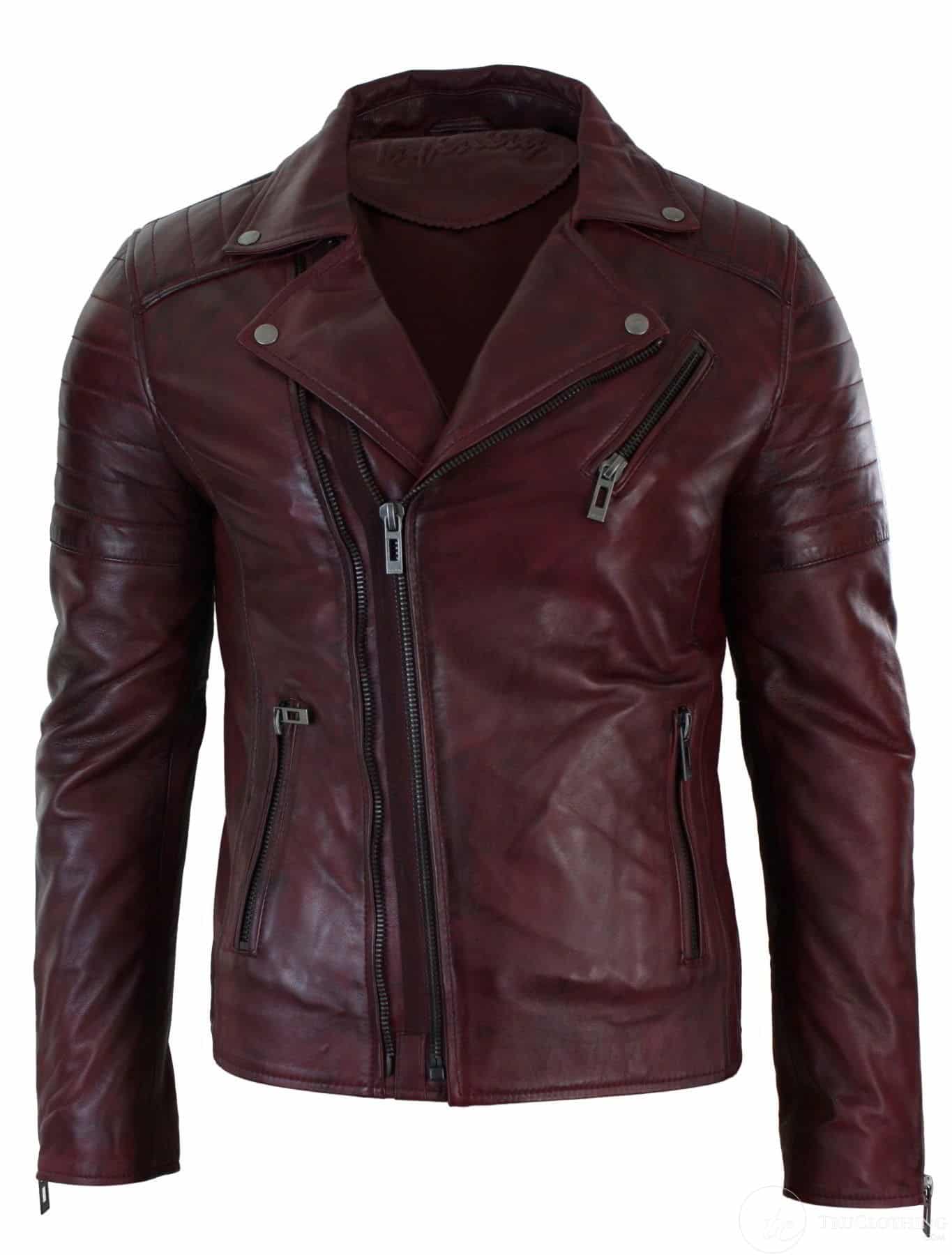 Real Leather Slim Fit Cross Zip Retro Vintage Brando Mens Jacket ...