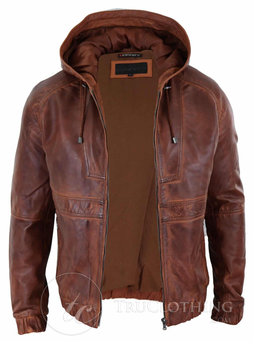 Mens Real Leather Bomber Hood Jacket - Tan: Buy Online - Happy Gentleman
