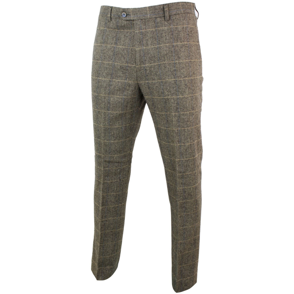 Mens Herringbone Tweed Check Trousers Cavani Albert Tan Buy Online