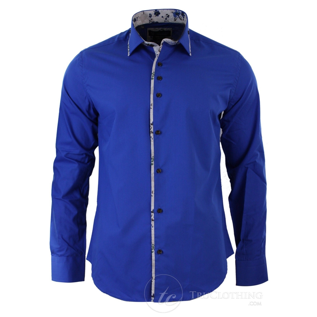 Mens Slim Fit Designer Italian Button Collar Shirt Paisley Floral Smart